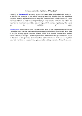 Gunawan Jusuf on the Significance of "Blue Gold" | PDF