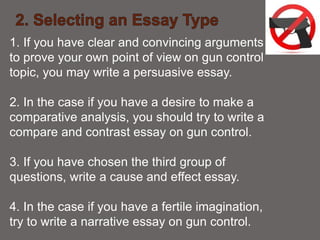 Gun control essay | PPTX | Arms & Ammunition | Sensitive Topics