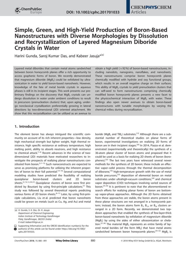 Gunda et al 2018-simple green and high yield production of boron based ...