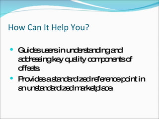 Forest Carbon Offsets: A scorecard for evaluating project quality | PPT