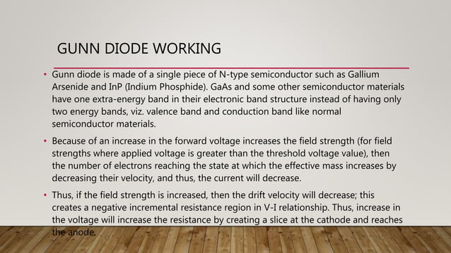 Gunn diode characteristics and conductivity | PPTX | Chemistry | Science