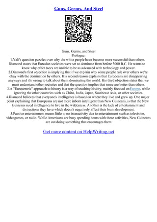 Guns Germs And Steel Essay | PDF