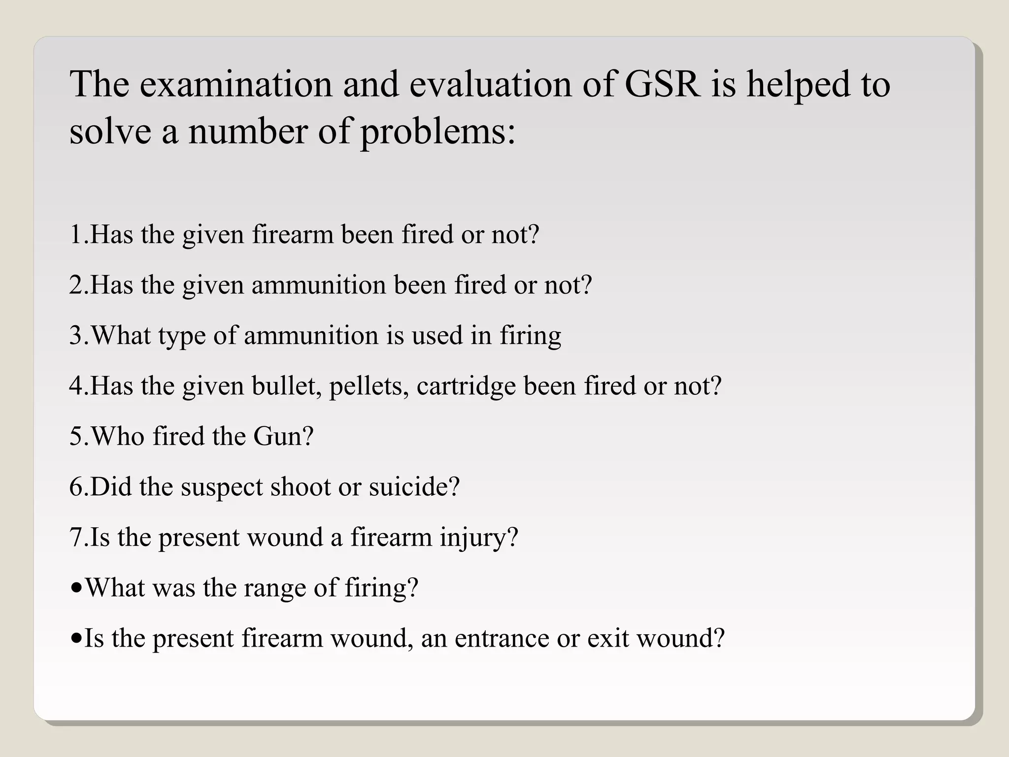 Gunshot residue, forensic analysis and interpretation ppt 03 | PPT
