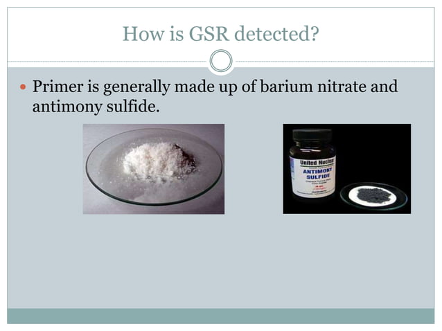 Chemical tests for GSR | PPTX | Arms & Ammunition | Sensitive Topics