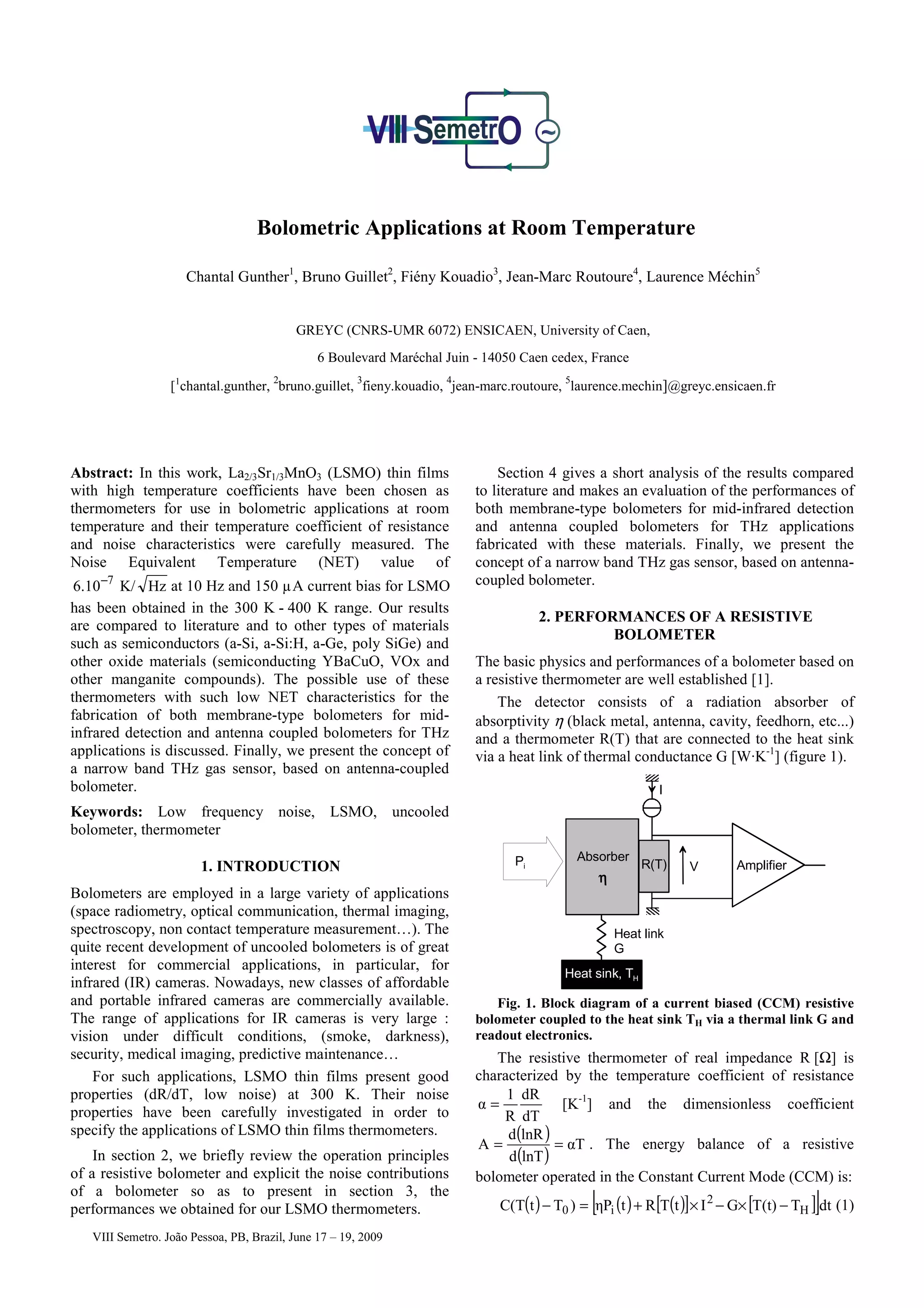 Bolometric Applications at Room Temperature | PDF