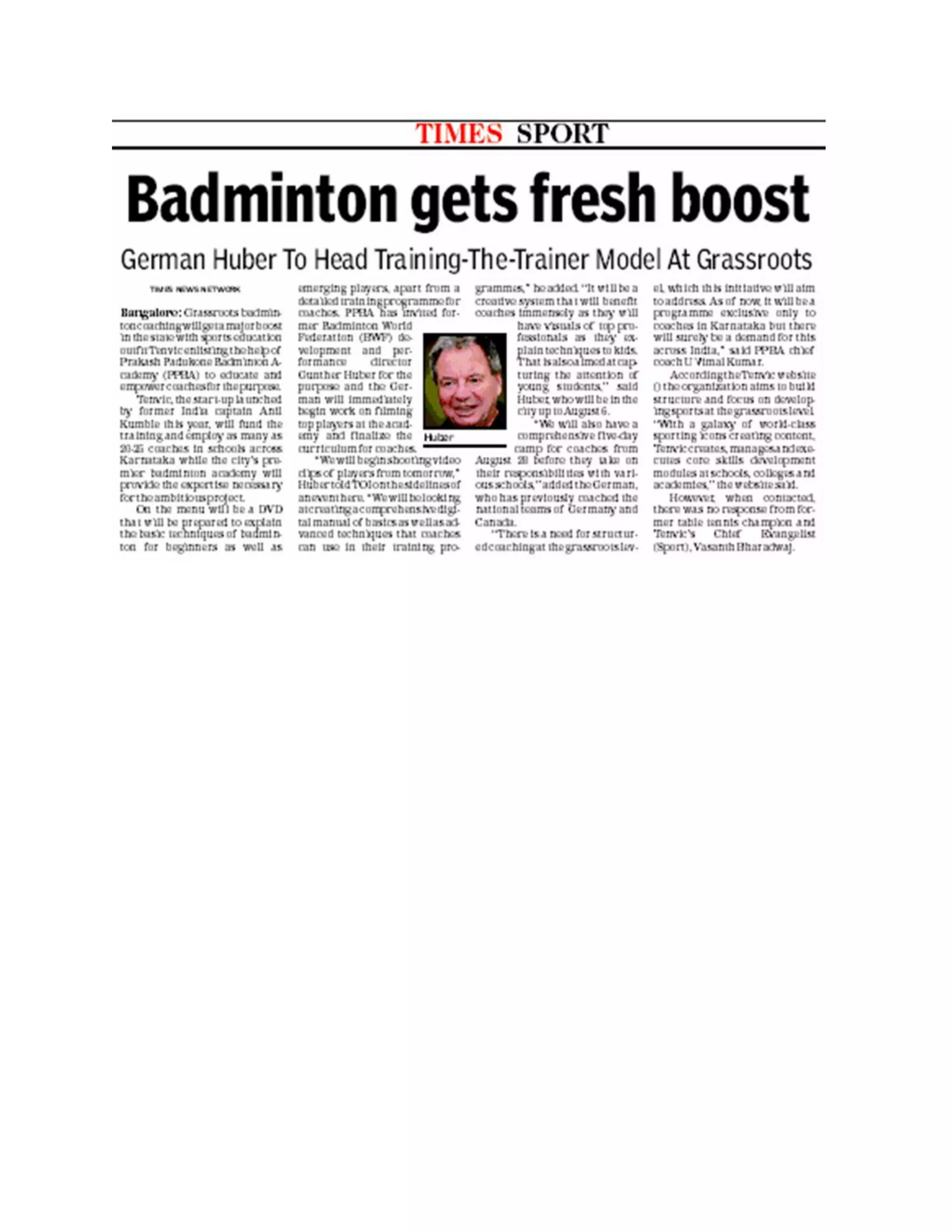 Gunther huber helps shape tenvic's badminton coaching program. | PDF ...