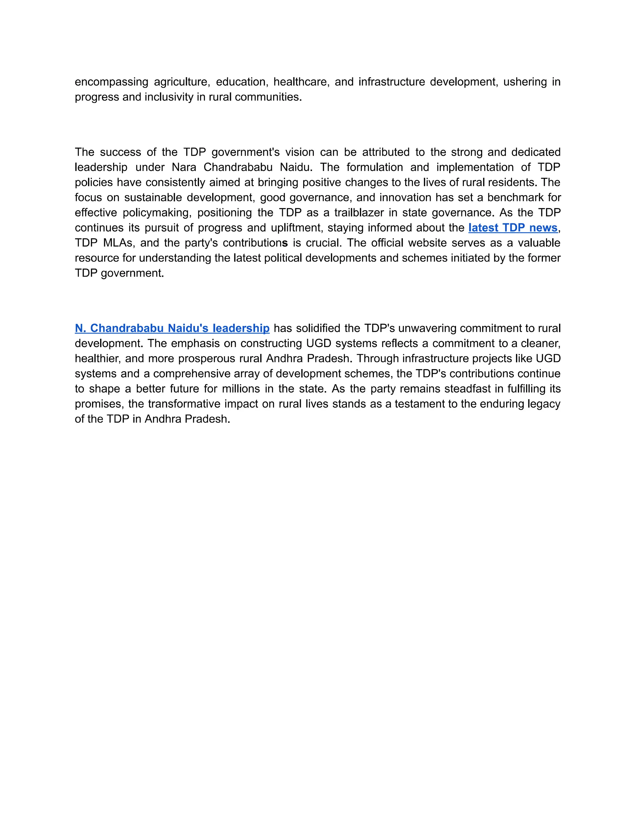 TDP's Visionary Strides: Revolutionizing Rural Development through ...