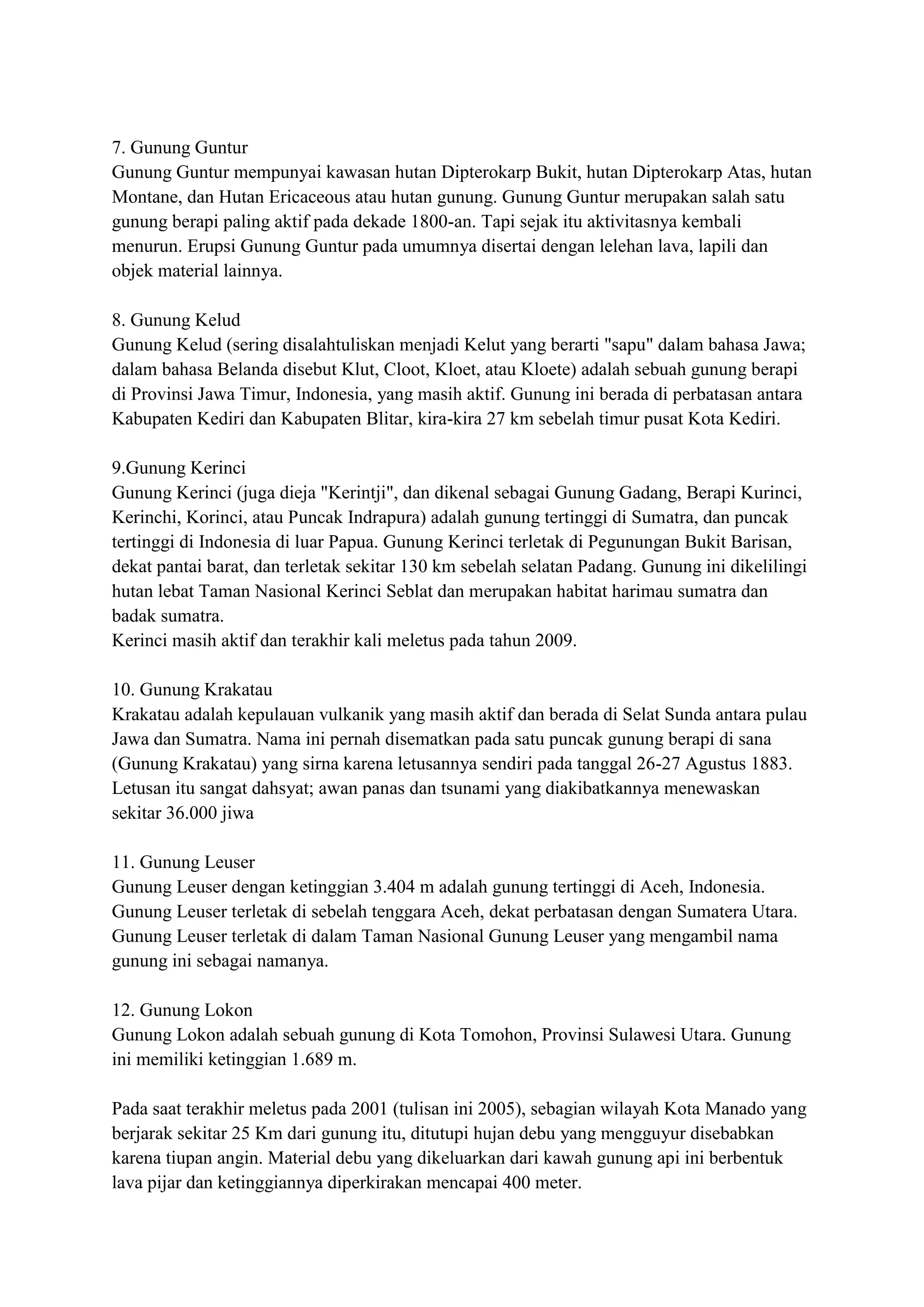 Gunung berapi yang masih aktif di indonesia | DOCX