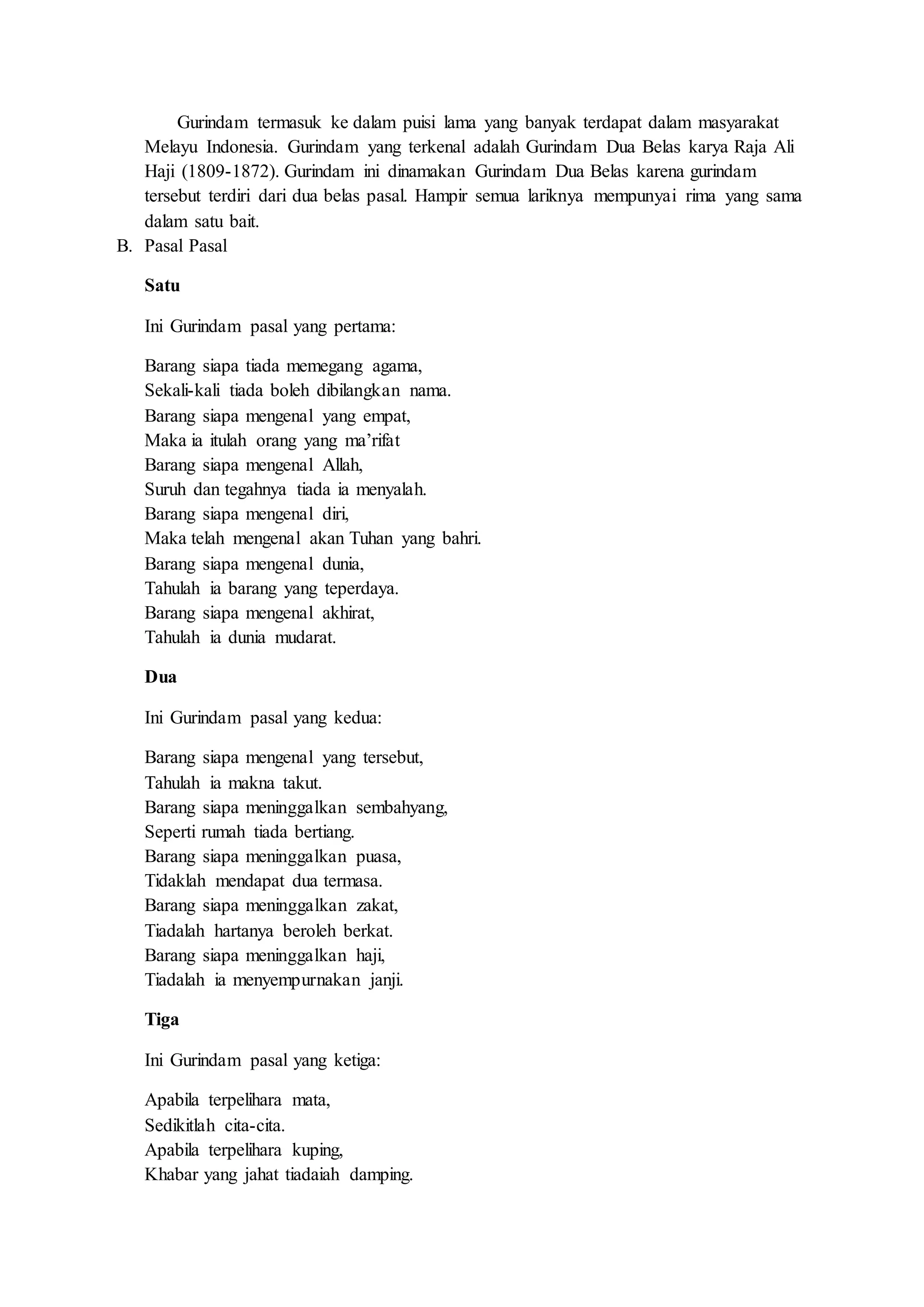Gurindam 12 karya Ali Haji | DOCX