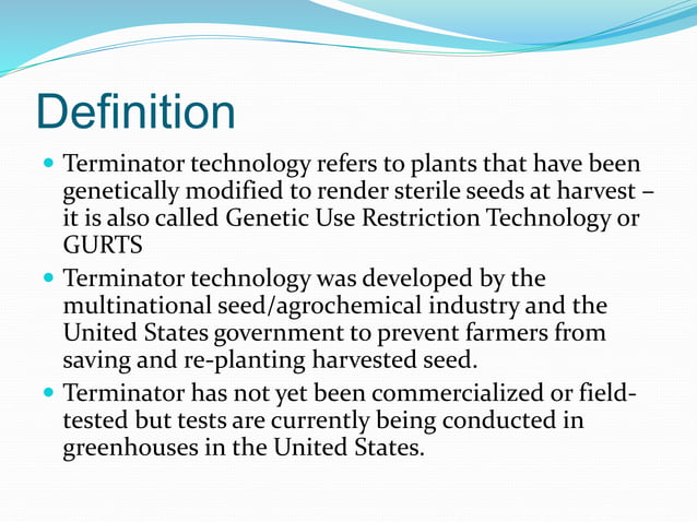 GURT (Genetic use restriction technology) | PPTX | Agriculture | Industries