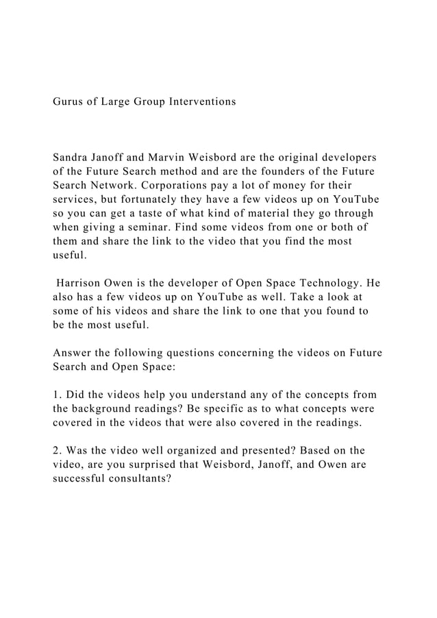 Gurus of Large Group InterventionsSandra Janoff and Marv | PDF