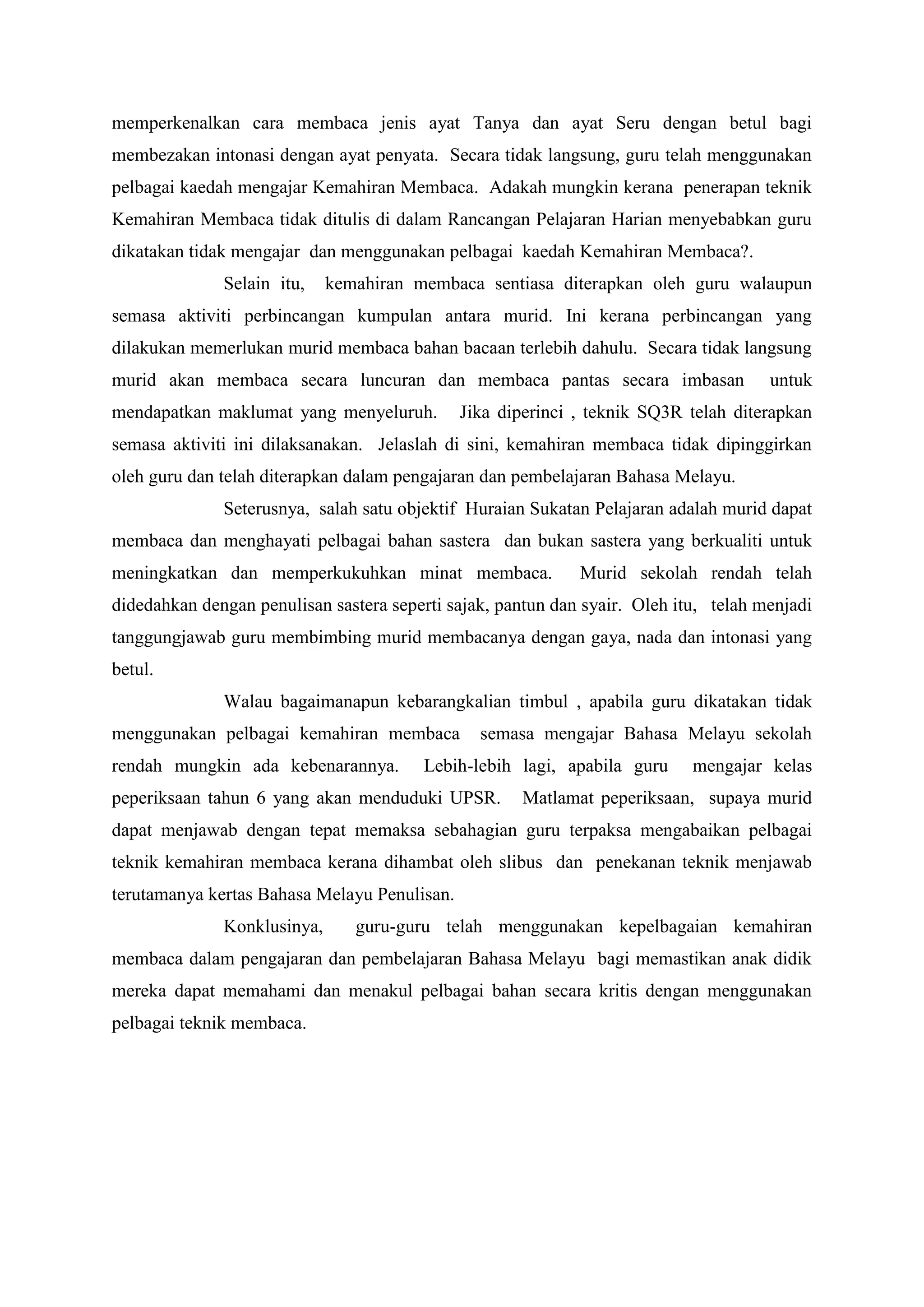 Guru tidak menggunakan pelbagai kaedah mengajar kemahiran membaca | PDF Guru tidak menggunakan pelbagai kaedah mengajar kemahiran membaca | PDF