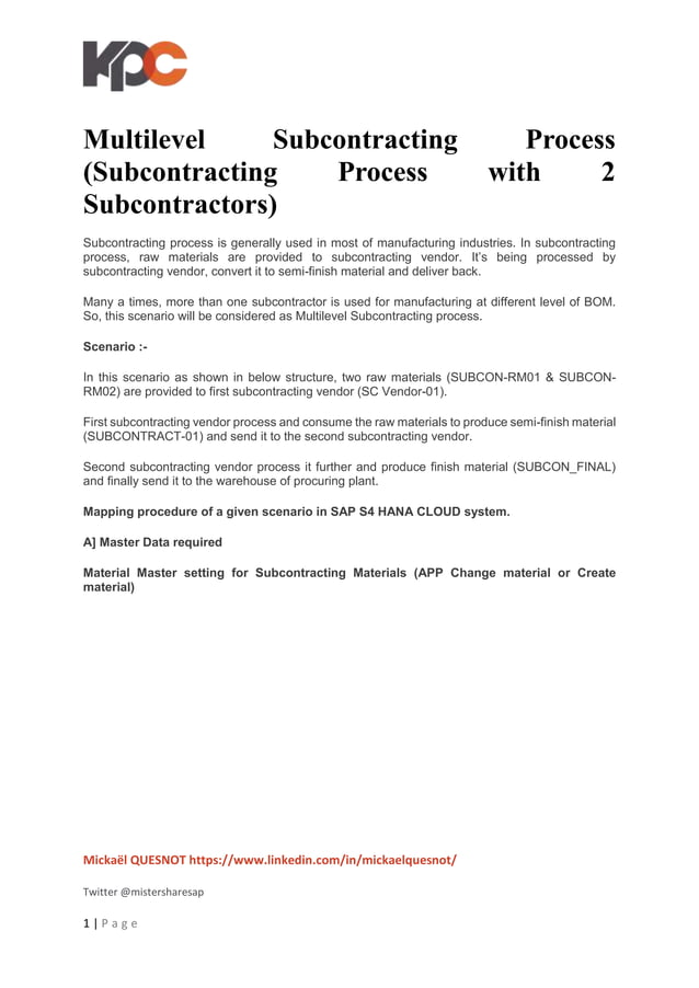 GU_SAP FIORI_Multilevel Subcontracting Process (Subcontracting Process with 2 Subcontractors ...