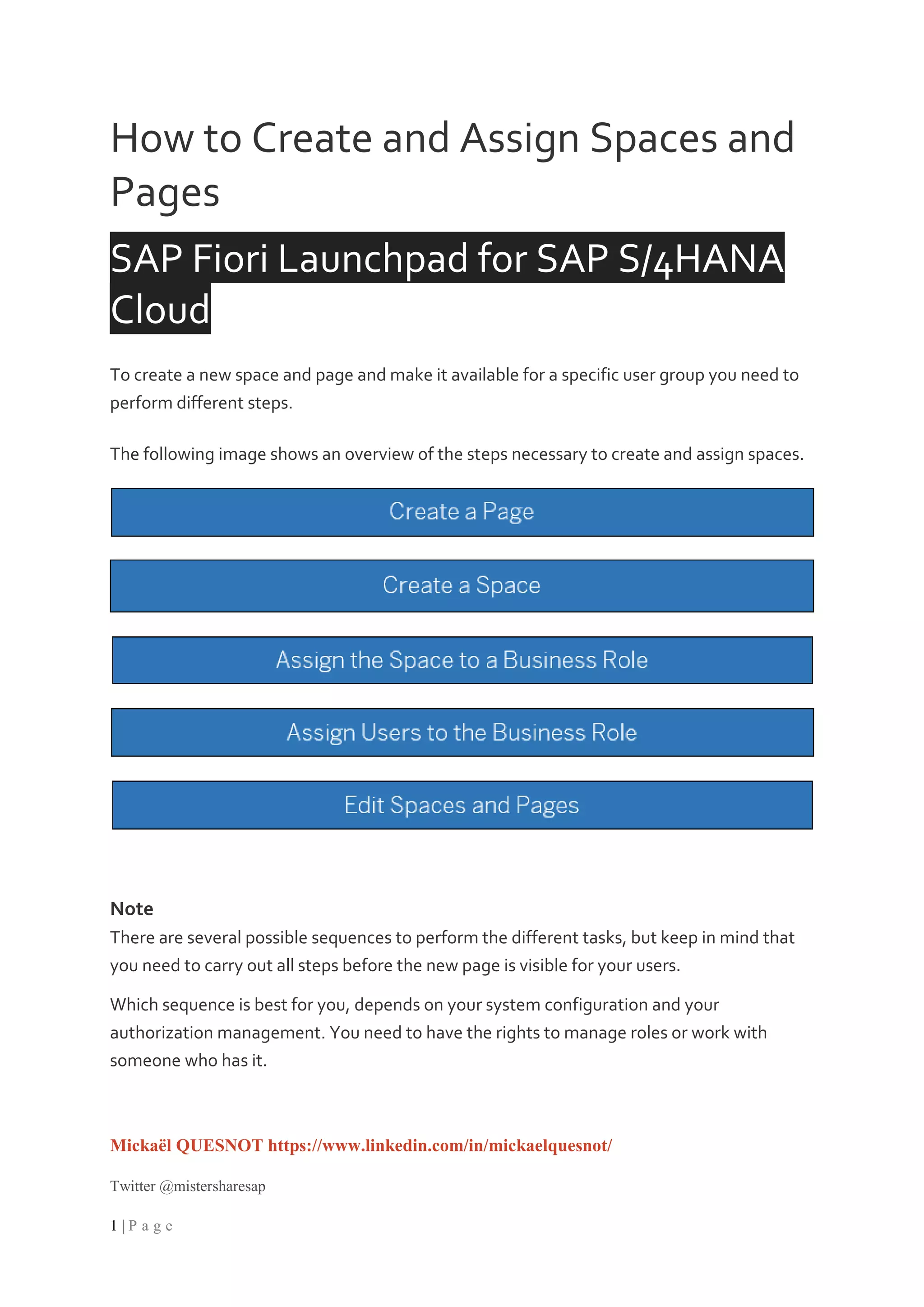 GU_SAP S4 HANA CLOUD_How to Create and Assign Spaces and Pages.docx