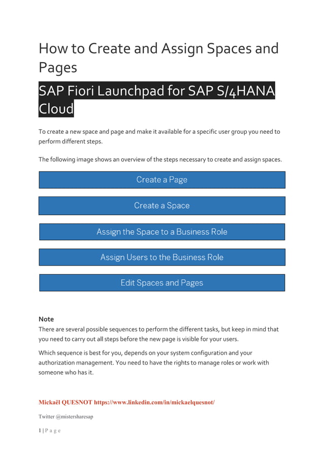 GU_SAP S4 HANA CLOUD_How to Create and Assign Spaces and Pages.docx