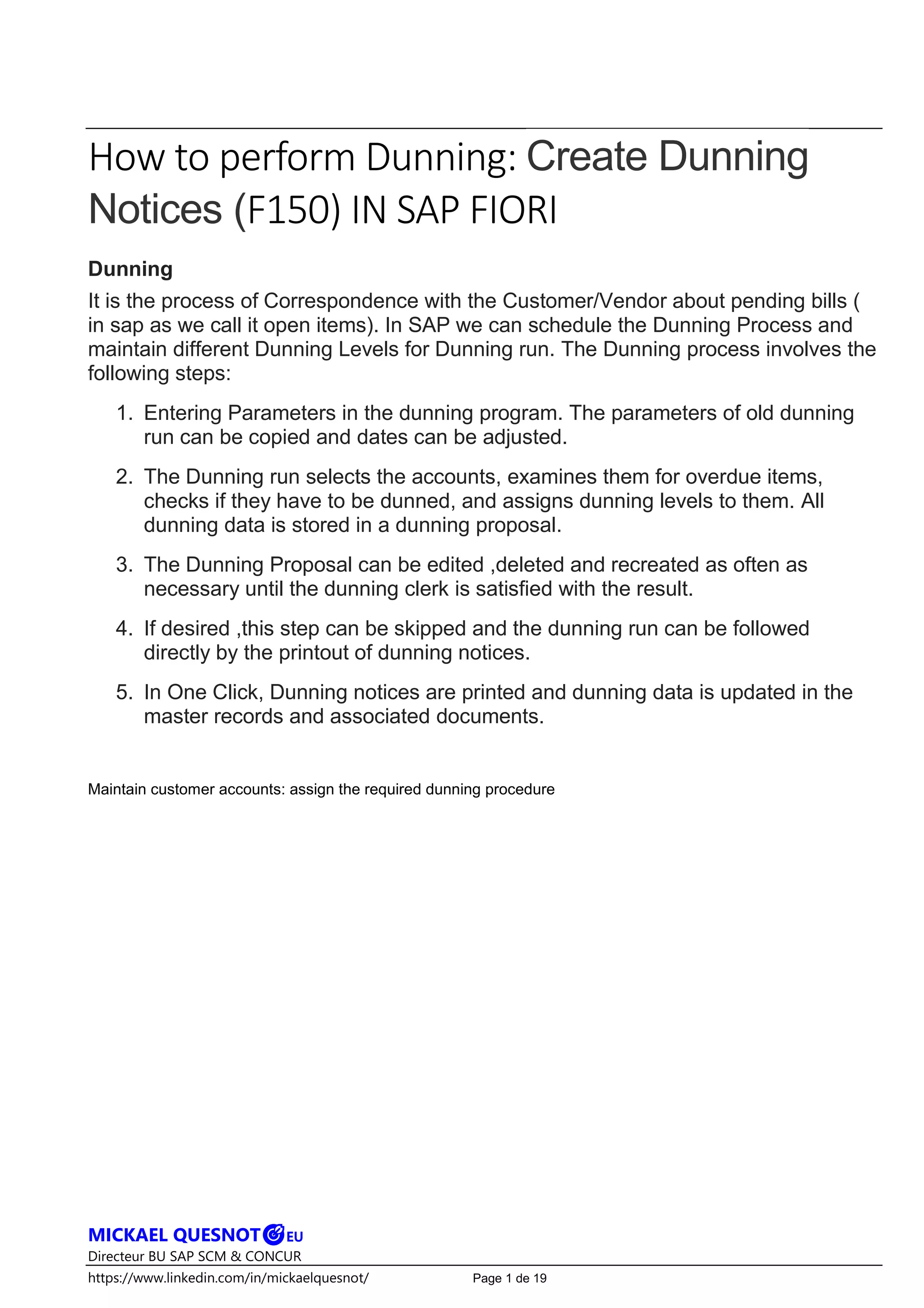 GU_SAP S4 HANA_How to perform Dunning_Create Dunning Notices (F150).docx