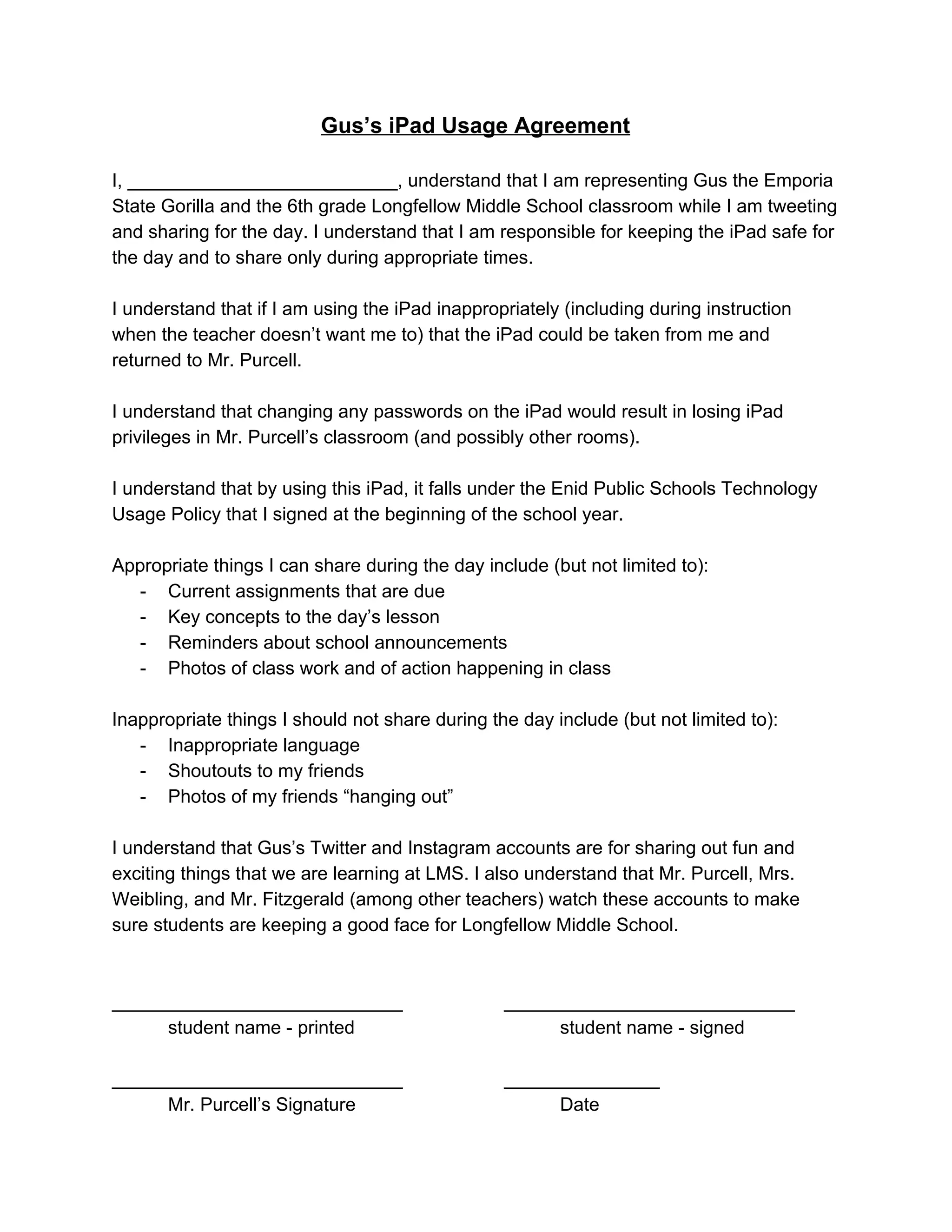 Gus's iPad Usage Agreement | PDF