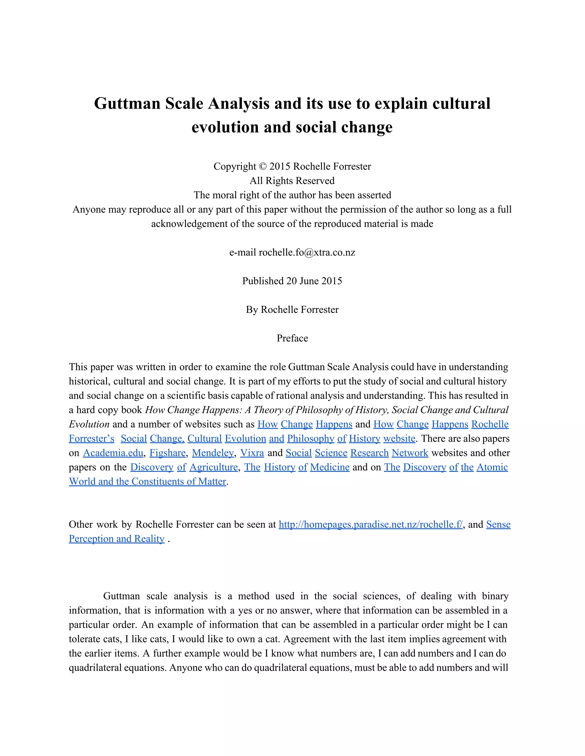 Guttman scale analysis and its use to explain cultural evolution and ...