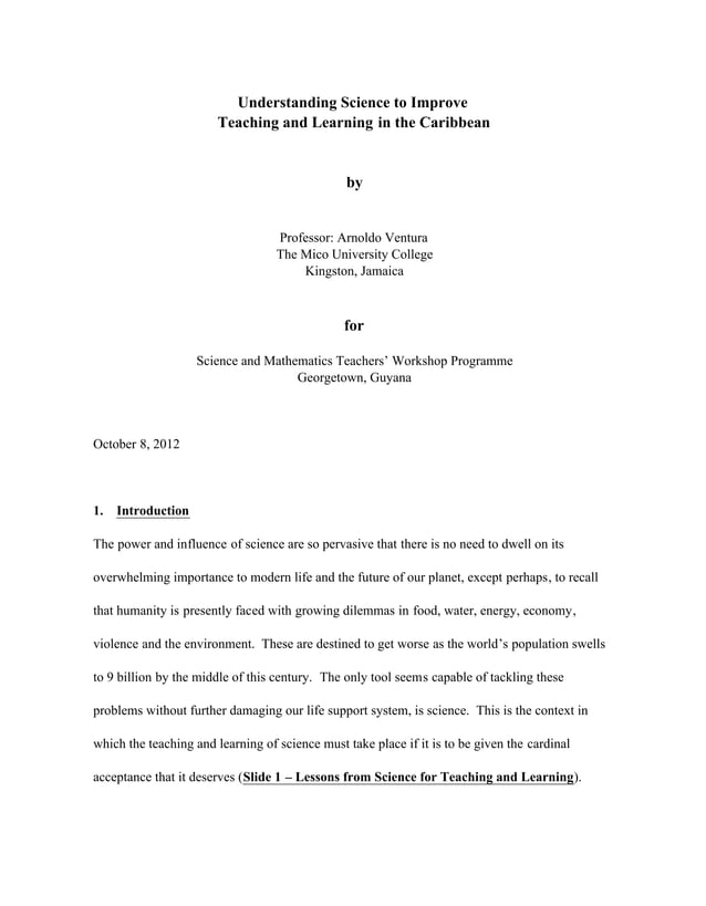 Guyana -Understanding Science to Improve Teaching & Learning | PDF