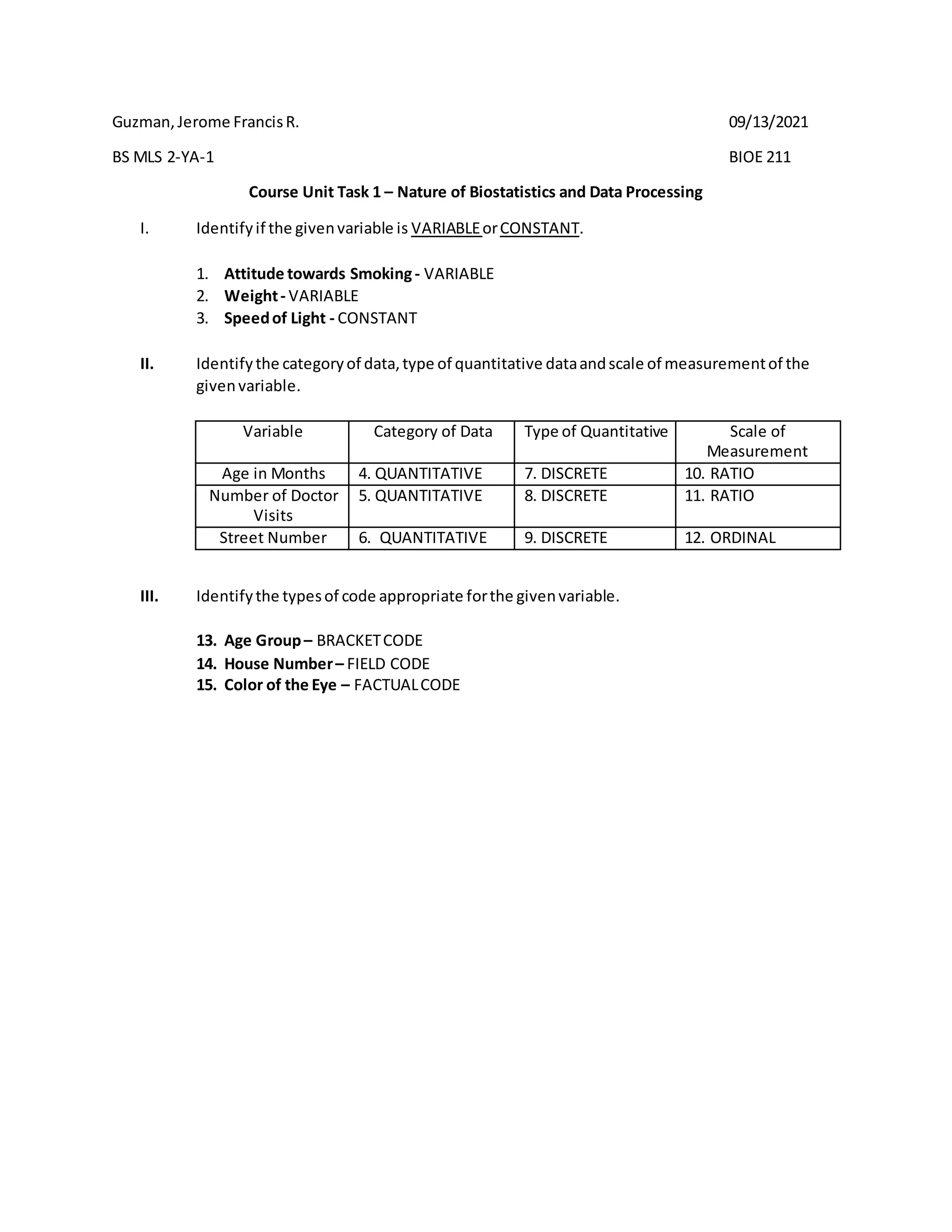 Guzman, jerome francis r. assignment #1 nature of biostatistics | DOCX | Science
