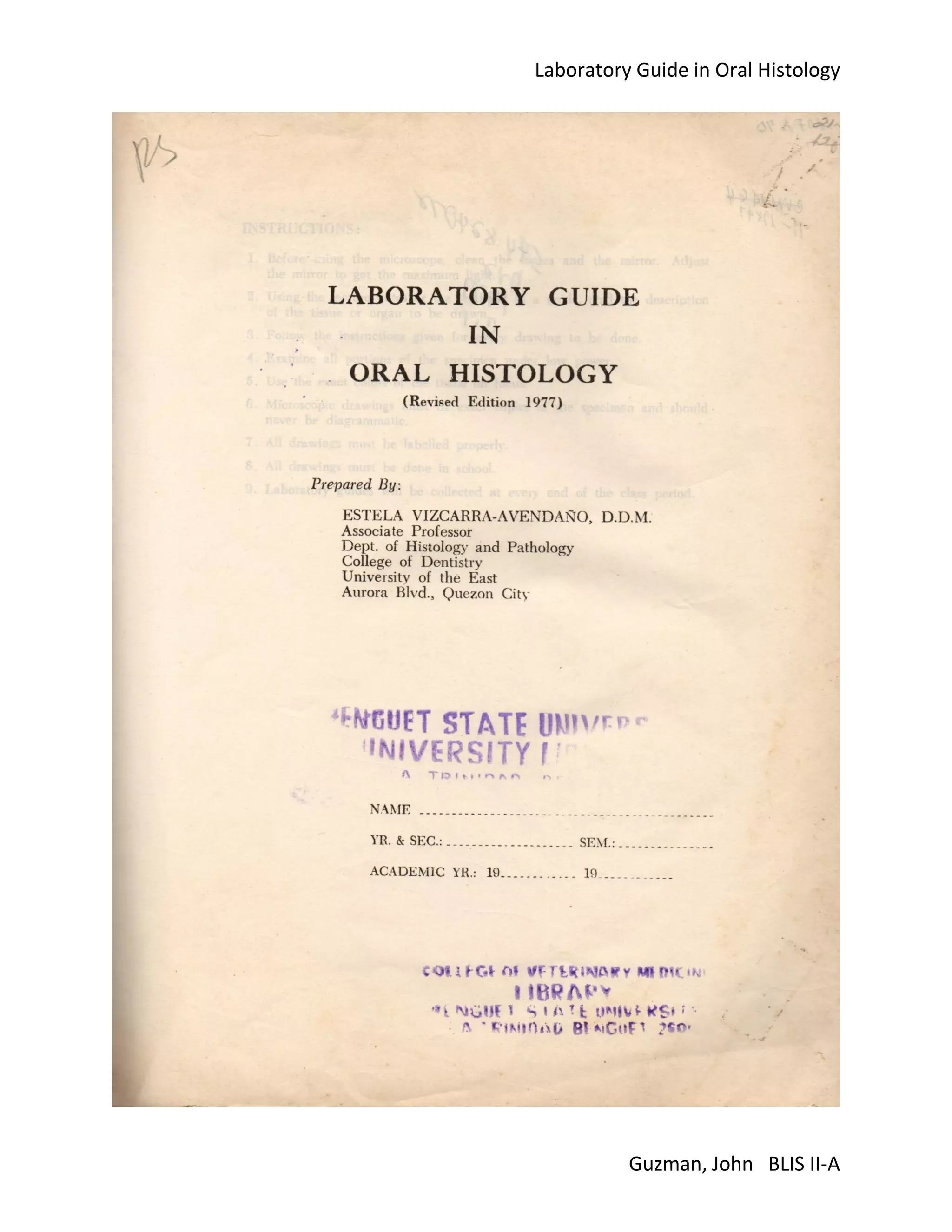 LABORATORY GUIDE IN ORAL HISTOLOGY | PDF