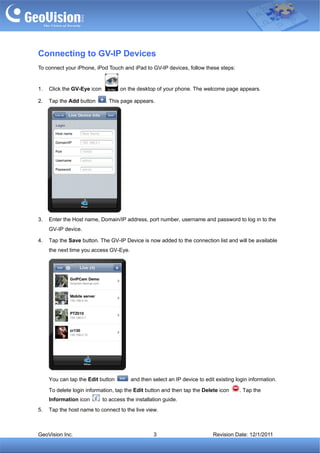GV-Eye V1.1.1 for iPhone and iPod Touch GV-Eye HD V1.1.1 for iPad | PDF