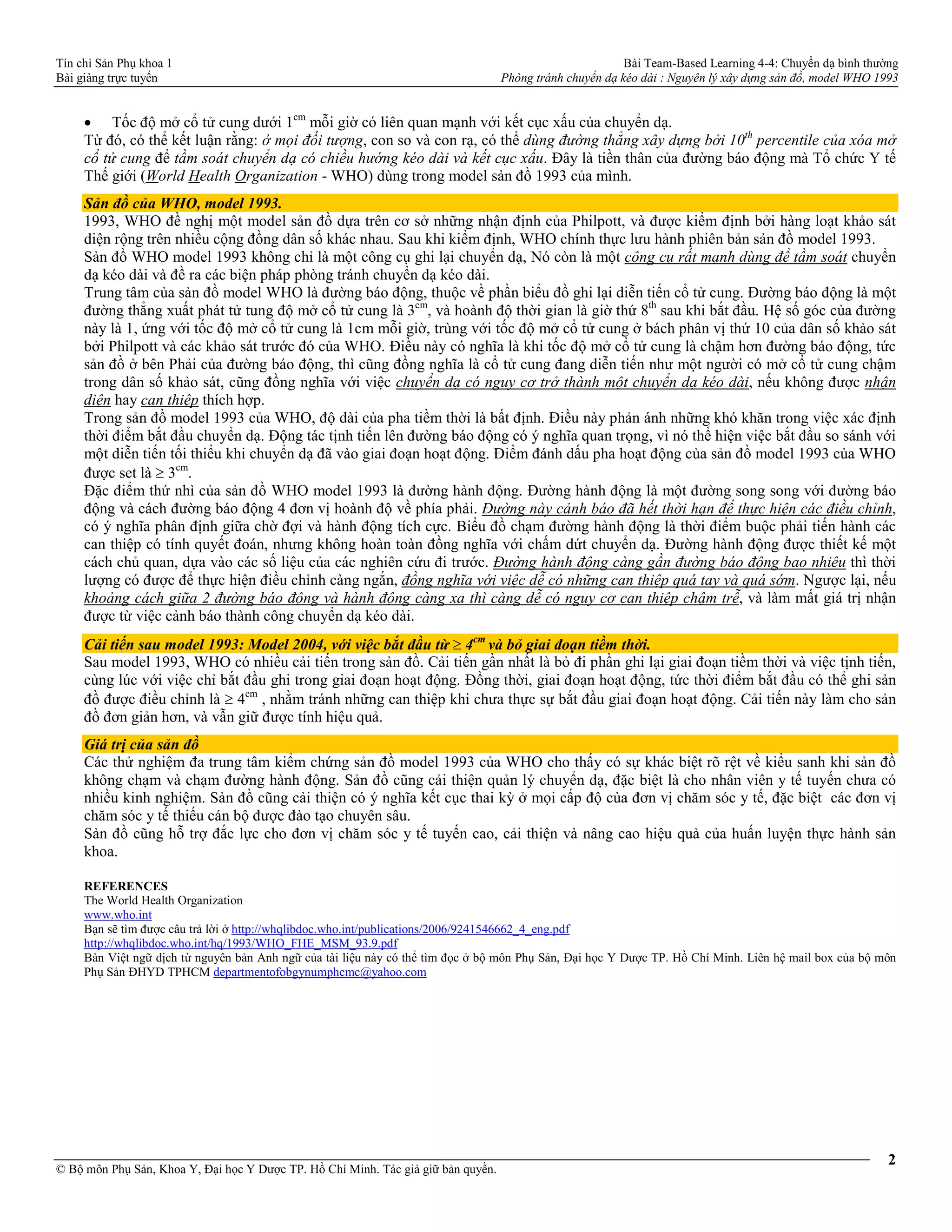 PHÒNG TRÁNH CHUYỂN DẠ KÉO DÀI - NGUYÊN LÝ XÂY DỰNG SẢN ĐỒ (MODEL WHO 1993) | PDF