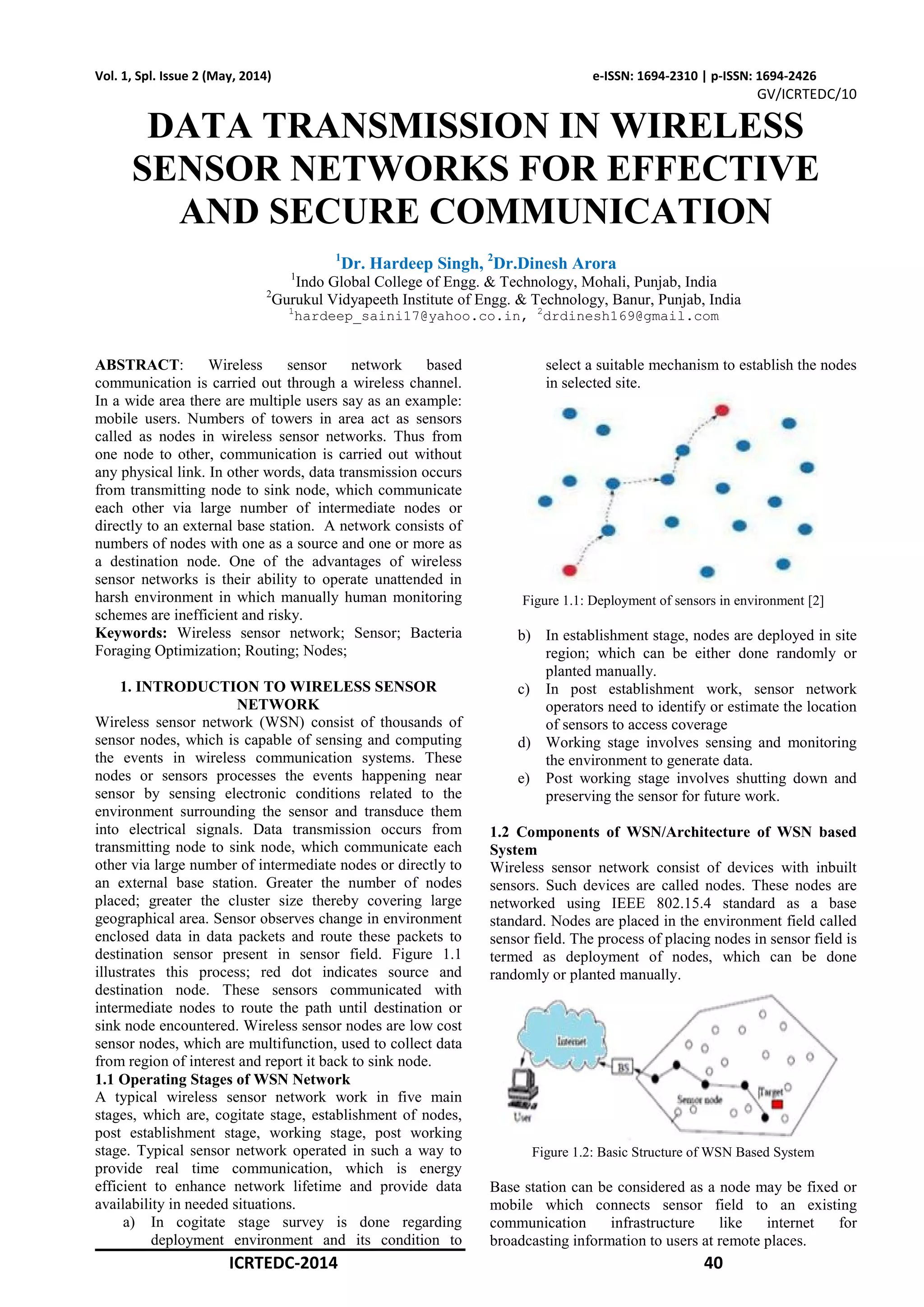DATA TRANSMISSION IN WIRELESS SENSOR NETWORKS FOR EFFECTIVE AND SECURE ...