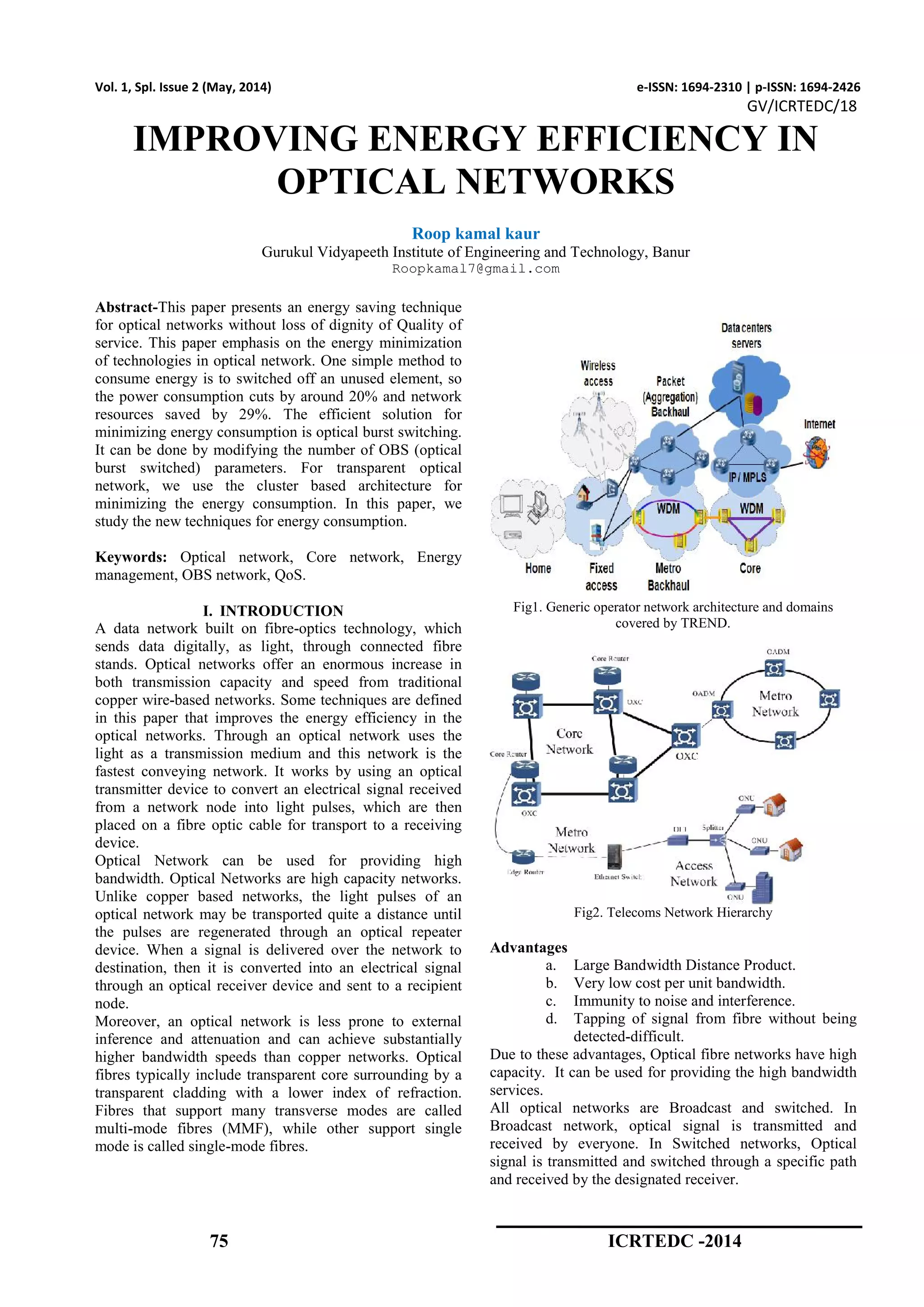 Improving Energy Efficiency in Optical Networks | PDF