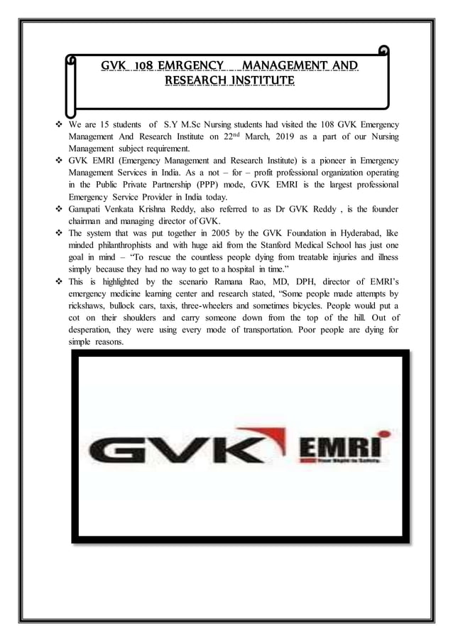 GVK EMRI 108 Report- Visit Report word File | DOCX