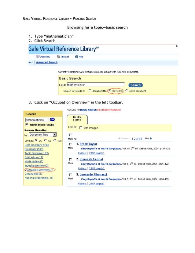 Gale Virtual Reference Library Practice Search | PDF