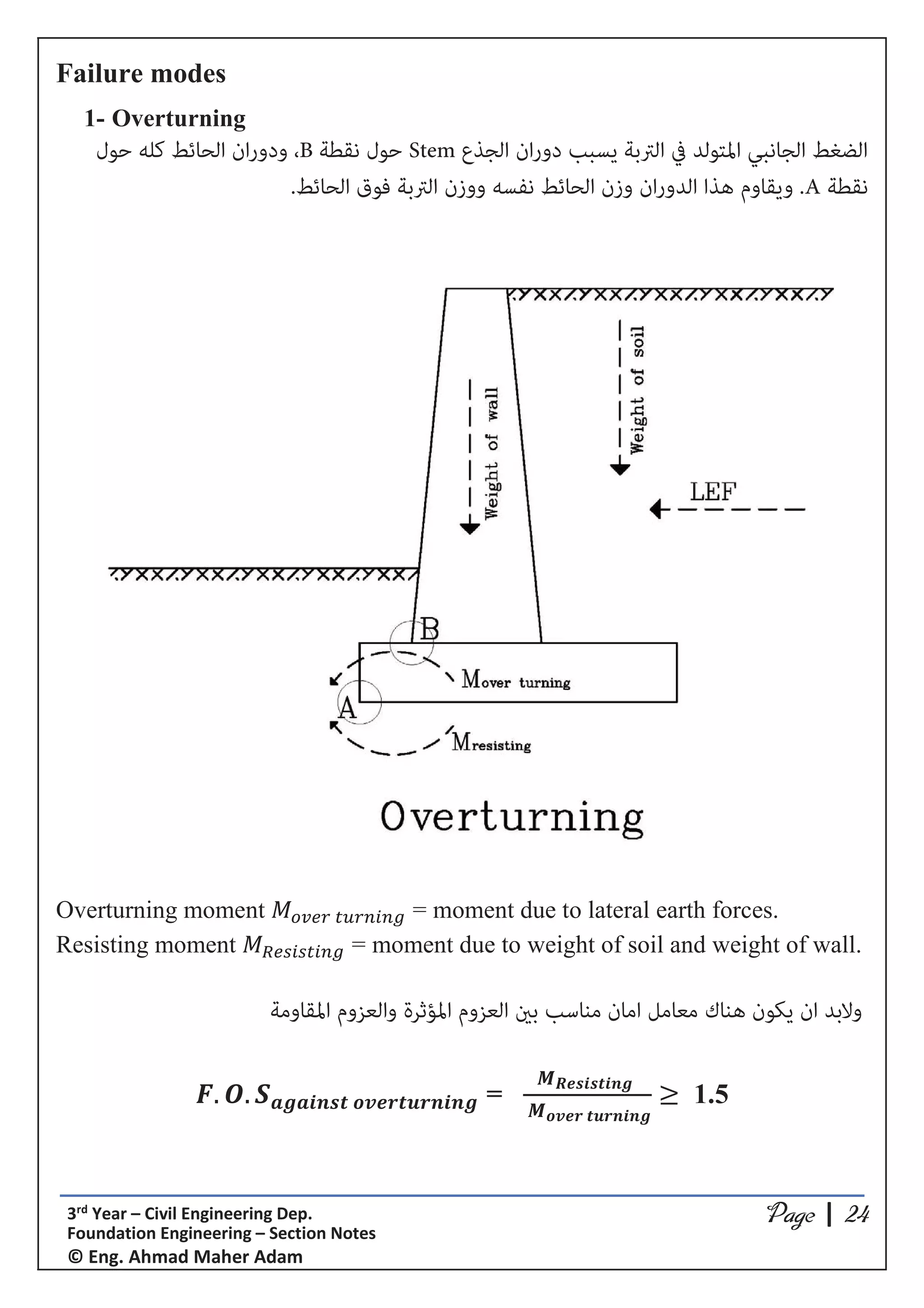 Design and Check stability of Gravity Retaining wall | PDF