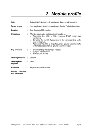 Gw02 role of dwlr data in groundwater resource estimation | PDF