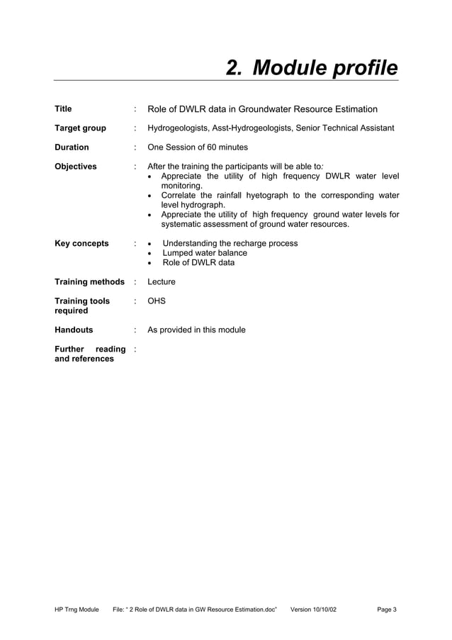 Gw02 role of dwlr data in groundwater resource estimation | PDF | Water ...