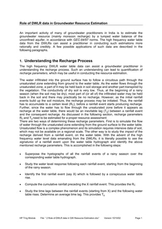 Gw02 role of dwlr data in groundwater resource estimation | PDF