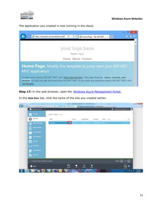 windows azure websites - Lab Manual | PDF