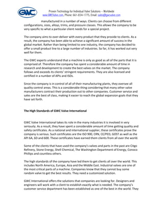 GWC Valve International by Dave Meador | PDF