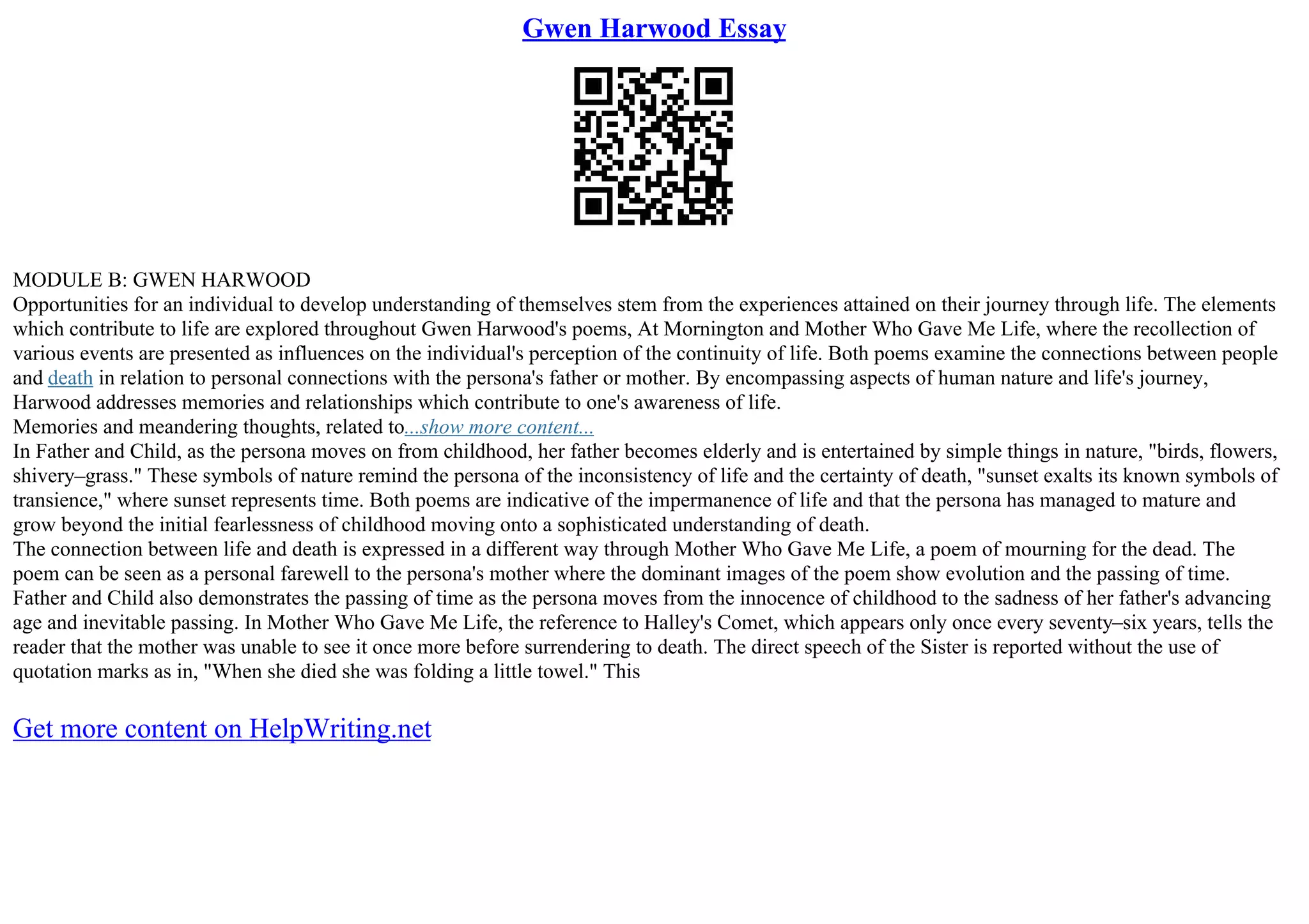 Gwen Harwood Essay | PDF