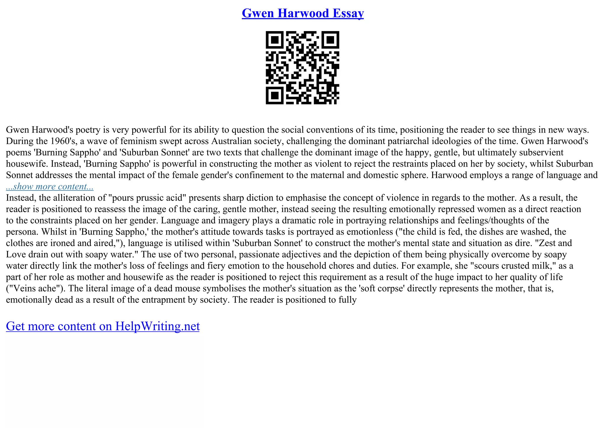 Gwen Harwood Essay | PDF