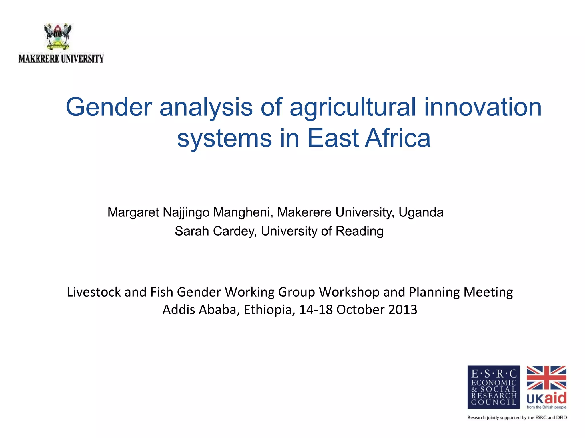Gender analysis of agricultural innovation systems in East Africa | PPT
