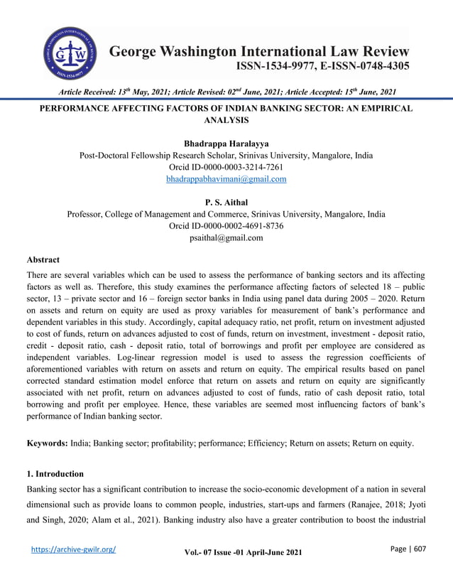 GWILR PAPER PERFORMANCE AFFECTING FACTORS OF INDIAN BANKING SECTOR AN ...
