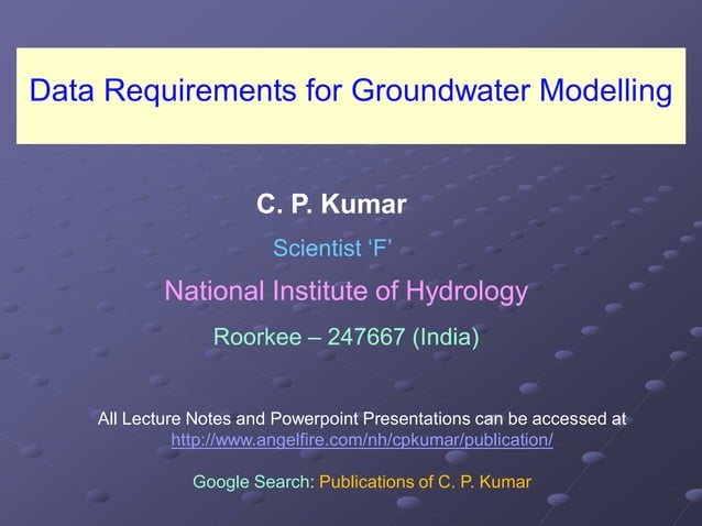 Data Requirements for Groundwater Modelling | PDF