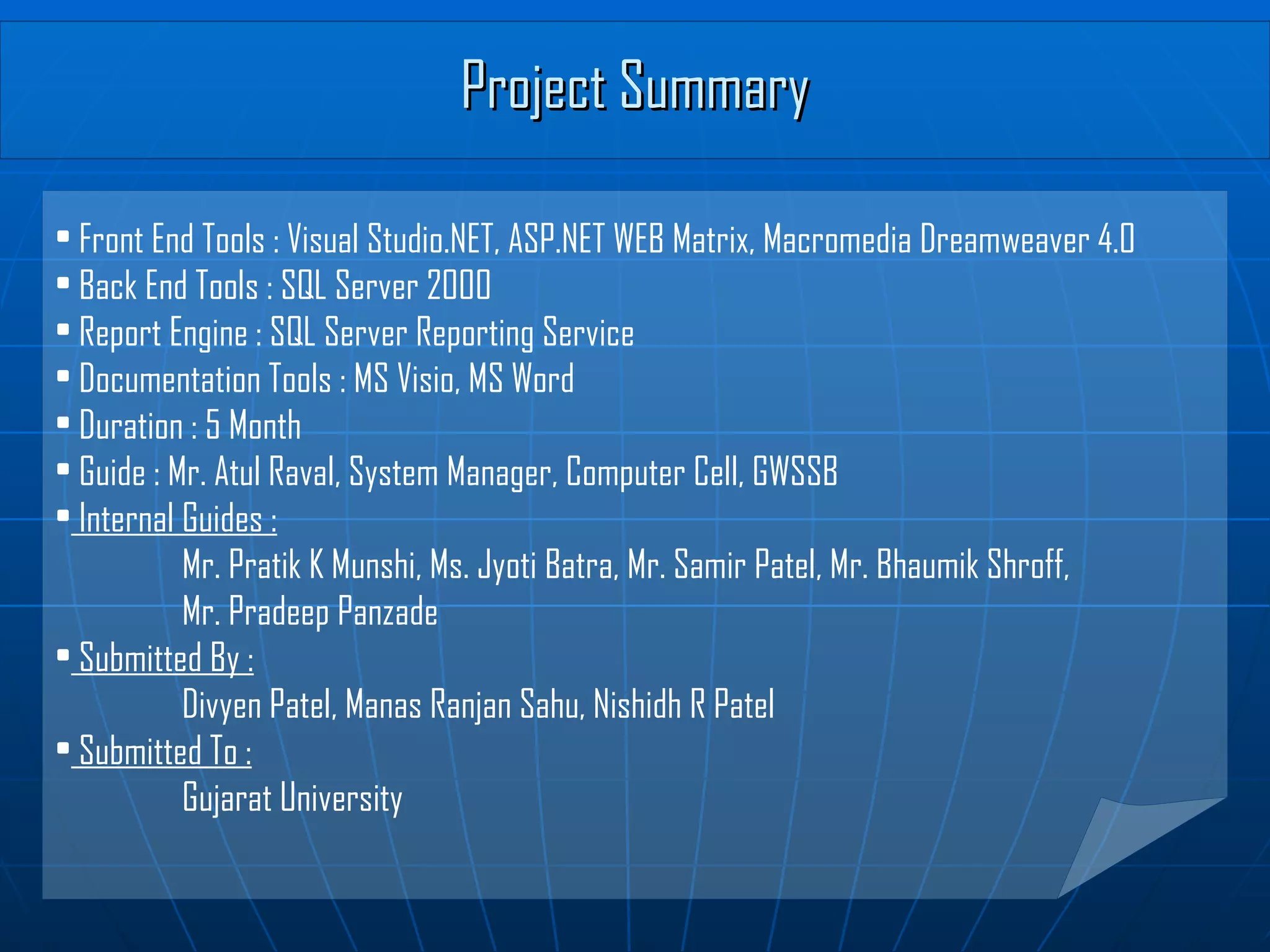 GWSSB Scheme Tracking System | PPT | Computing | Technology & Computing