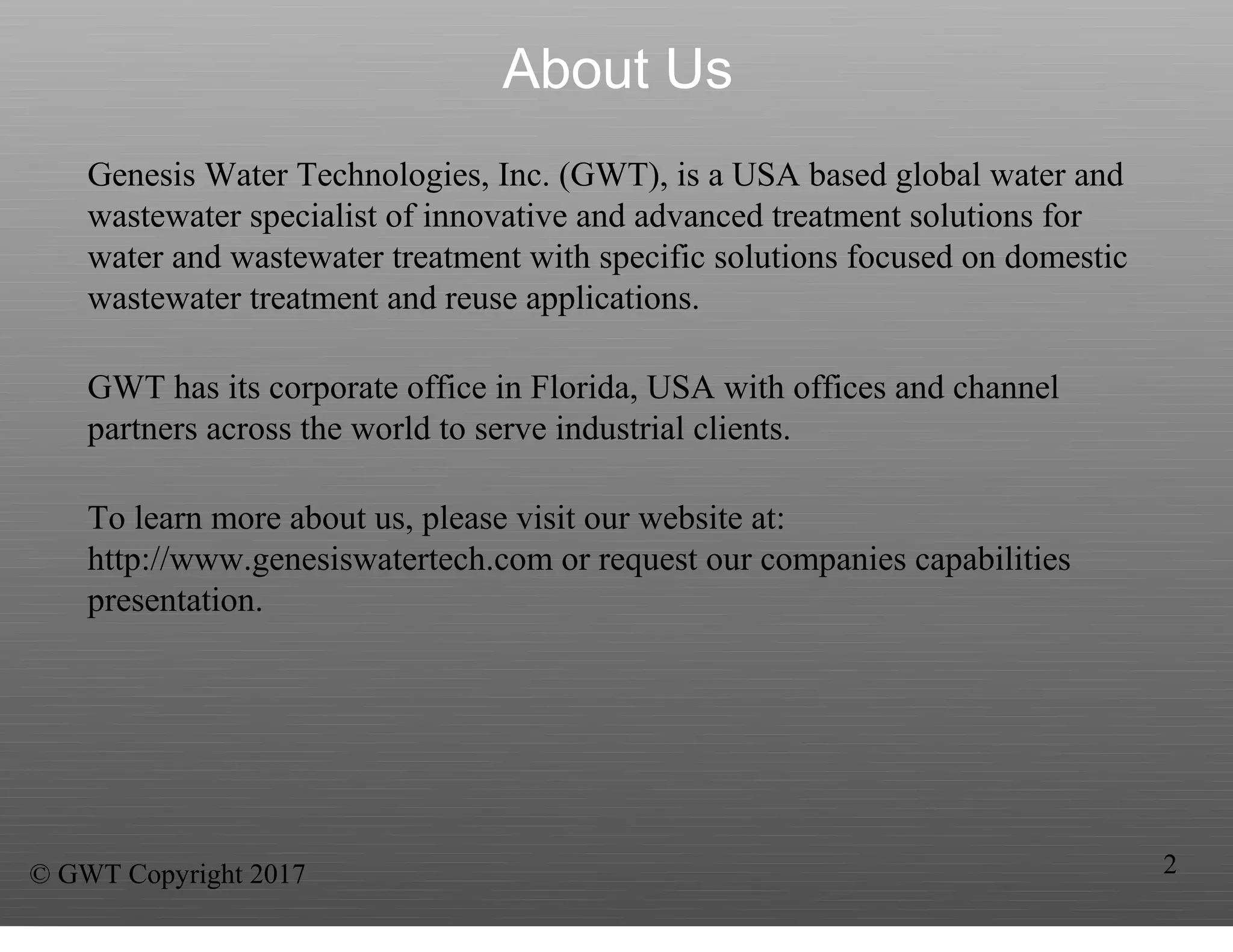 GWT Domestic Wastewater Reuse System | PDF