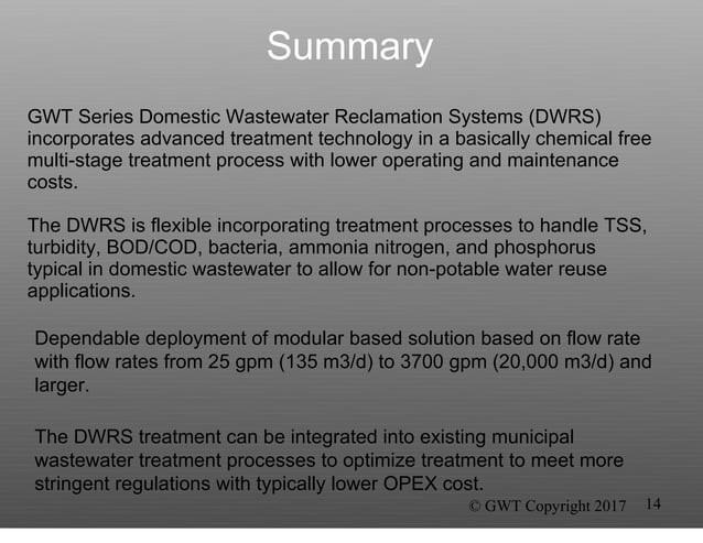 GWT Domestic Wastewater Reuse System | PPT