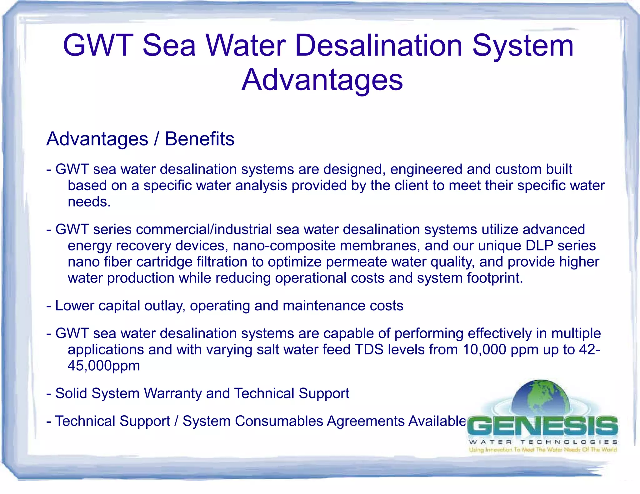Reverse Osmosis Sea water Desalination System Presentation - Genesis ...