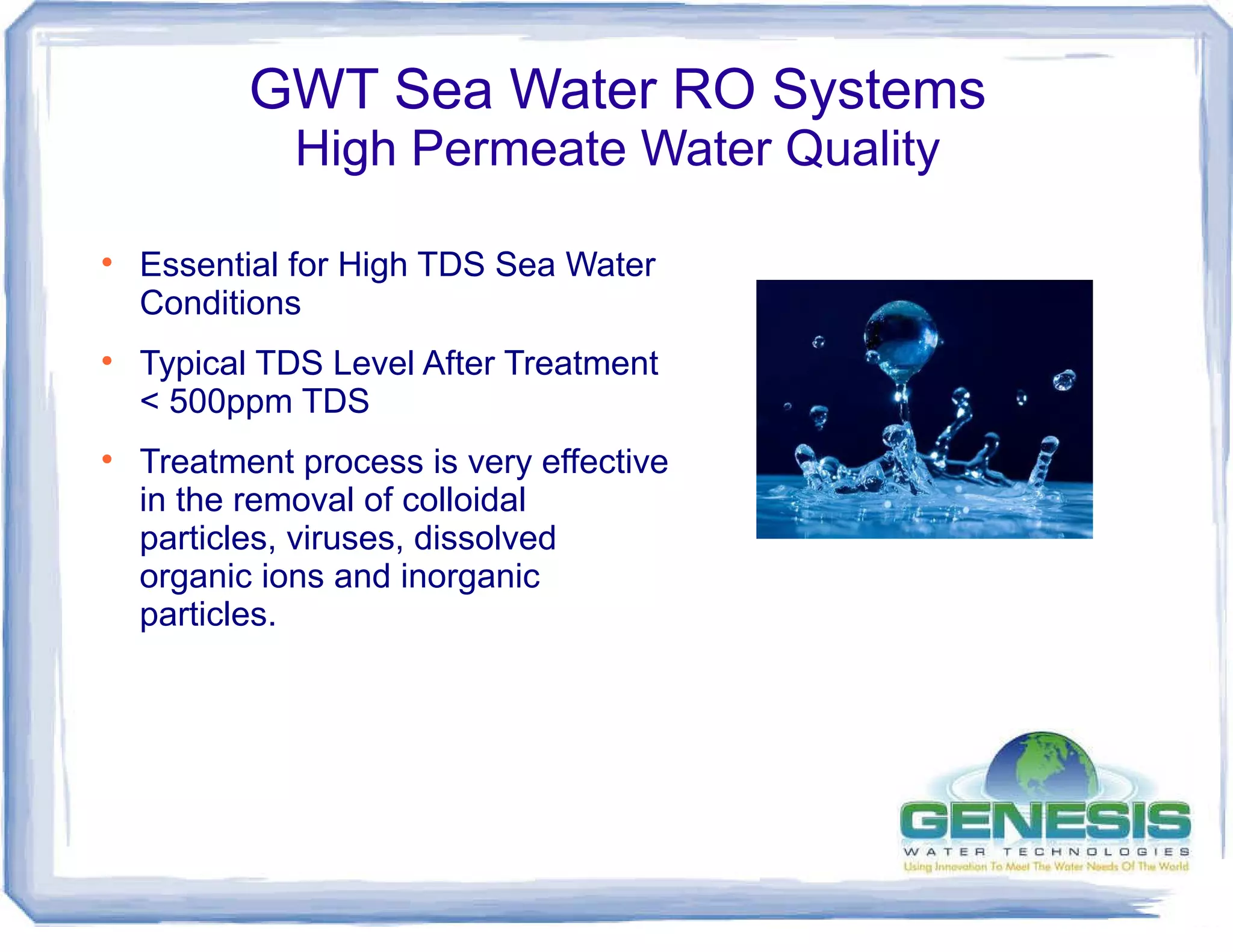 Reverse Osmosis Sea water Desalination System Presentation - Genesis ...