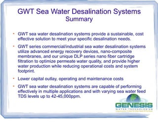 Reverse Osmosis Sea water Desalination System Presentation - Genesis ...