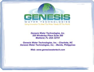 Reverse Osmosis Sea water Desalination System Presentation - Genesis ...