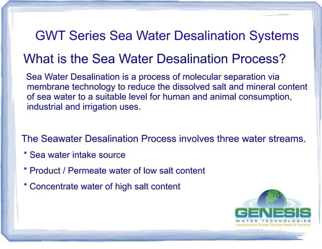 Reverse Osmosis Sea water Desalination System Presentation - Genesis ...
